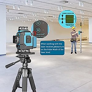 Takamine Laser Receiver for Laser Level - Green Laser and Red Beam Receiver for Pulsing Line Lasers, Three-sided Smart LED Displays, Adjustable Speaker, Two-Sided Level Bubble Bottle, Clamp Included