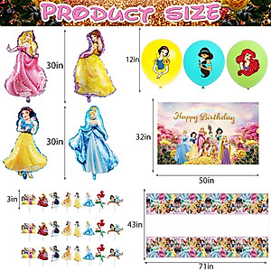 Princess Birthday Party Supplies for 24 Guests, Princess Birthday Decoration Include Happy Birthday Banner, Balloons, Aluminum film balloon, Backdrop, Cake Topper, Tableware, Hanging decoration