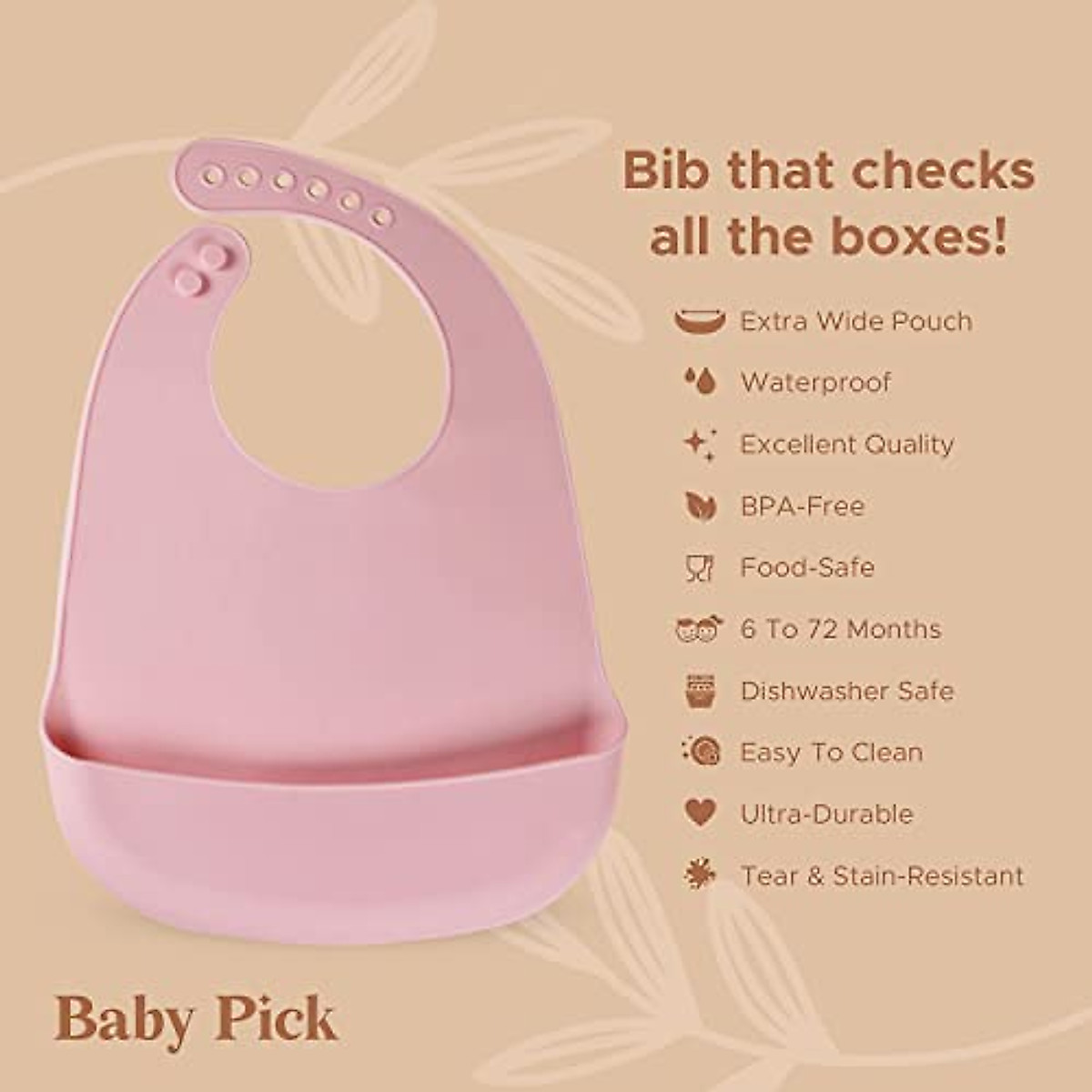Baby Pick Silicone Bibs For Babies- BPA-Free Waterproof Bib With Pocket- Dishwasher Safe Feeding Bib With Food Catcher (Pink)
