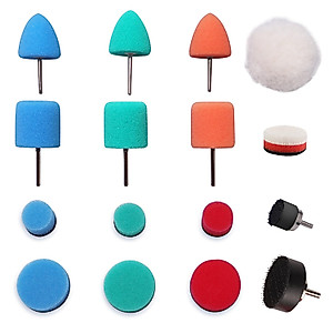 Mini Buffing Polishing Pads, 16Pcs Mini Detail Polisher Pads Use On Rotary Tools,Cordless Electric Drill, Mini Polisher Tool for Tight Area Detailing Polishing Waxing and Sealing Glaze -HTDEPMIXUS