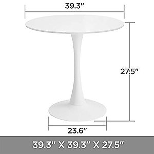 Roomnhome Self-Assembly ∅39'' Round Table, Sturdy décor Table with a Combination of Iron Frame and 0.7'' Thickness MDF + scatchproof HPL top, Home and Kitchen White Round Table