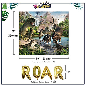 VCHUFFED Dinosaur Party Decorations Set | 123PCS W/Reusable Tapestry, Dinosaur Balloons, Jungle Balloons Garland | Perfect for Birthday, Graduation, Kids and Adults Party