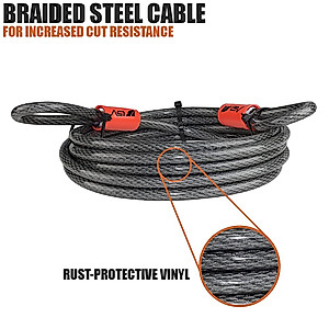 BV 30FT Security Steel Cable with Loops, Braided Steel Flex Cable, Bike Lock Cable 3/8 Inch, for U-Lock and Padlock (30FT)