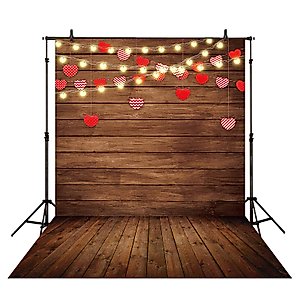 Allenjoy 5x7ft Love Heart with Wood Floor Photography Backdrop Valentines Day Sweet Lover Brown Wooden Background Baby Shower Birthday Party Supplies Decorations Mothers Day Photo Booth Studio Props