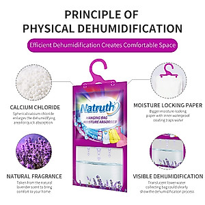 NATRUTH 8-PACK Moisture Absorber Bags With Lavender,Desiccant Hanging Bag Use for Kitchen Bathroom Wardrobe, Eliminates Odors，Odor Absorber Humidity Packs, Hanging Closet Dehumidifier Bags for Closet