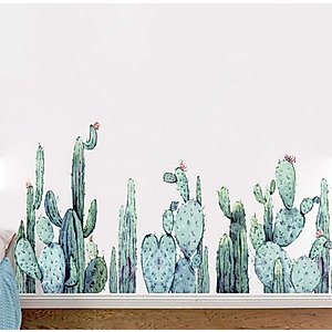 BIBITIME Cactus Wall Decal Green Plants Flower Vinyl Sticker Peel and Stick Home Art PVC Murals for Living Room Nursery Bedroom Children Kids Room Decor (DIY, Cactus - 1 Set)