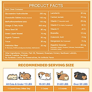 Glucosamine for Dogs, Joint Supplement for Dogs, 180 Counts, Chondroitin, Omega-3, MSM, Turmeric for Pain Relief, Dog Joint Supplement with Calcium for Bone Health, Chicken Flavored Crunchy Chews