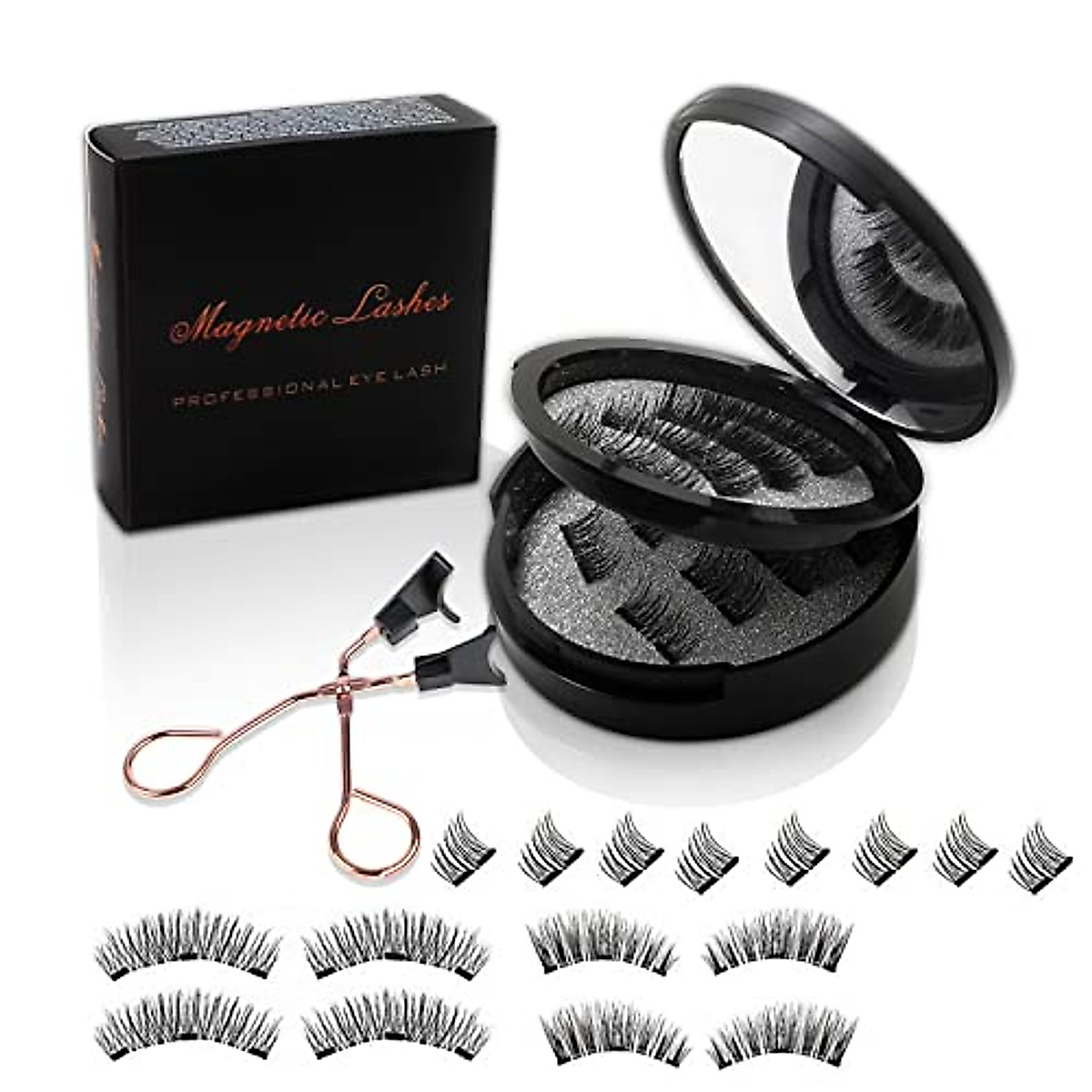 Magnetic Eyelashes without Eyeliner, Reusable Dual Magnetic lashes with 4 Pair, Looking Natural No Glue 3D False Eyelashes Kit with Applicator, Fake Lashes Extension, Easy to Wear (3)