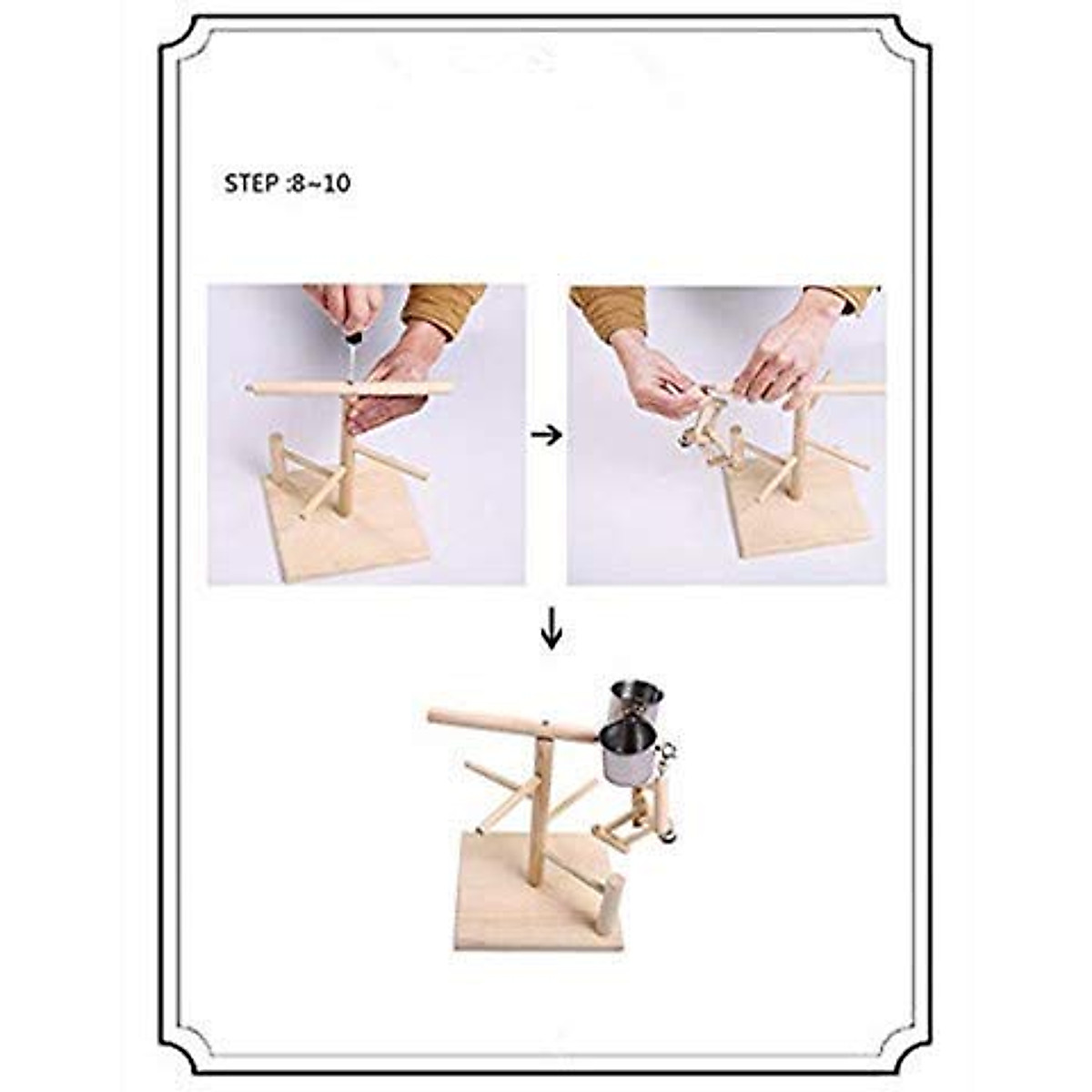 Litewoo Bird Table Perch Stand Playpen Wood Parrot Playground Exercise Training Playgym with Feeder Cups