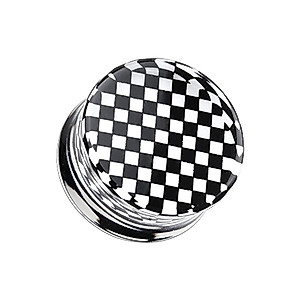 Classic Checker Inlay Double Flared WildKlass Ear Gauge Plug (Sold as Pairs)