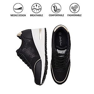 Cestfini Black High Heel Wedge Sneakers for Women Dressy Fashion Platform Sneakers Hidden Wedge Sneakers Tennis Shoes