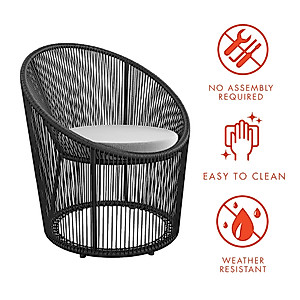 CosmoLiving by Cosmopolitan 88282BLK1E, Taura Collection, Resin Rope, Outdoor, Black Lounge Chair, Light Gray