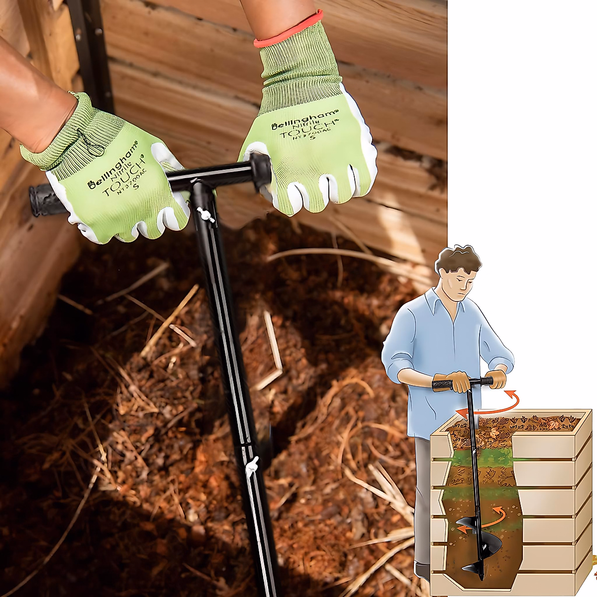 Compost Turning Tool Compost Stirring Tool,Compost Turning Bar 33.4inch,Manual Compost Aerator Tool Turner and Mixing Tool for Outdoor Compost Tumbler Bins,Composting Accessories (Black-33.4IN)