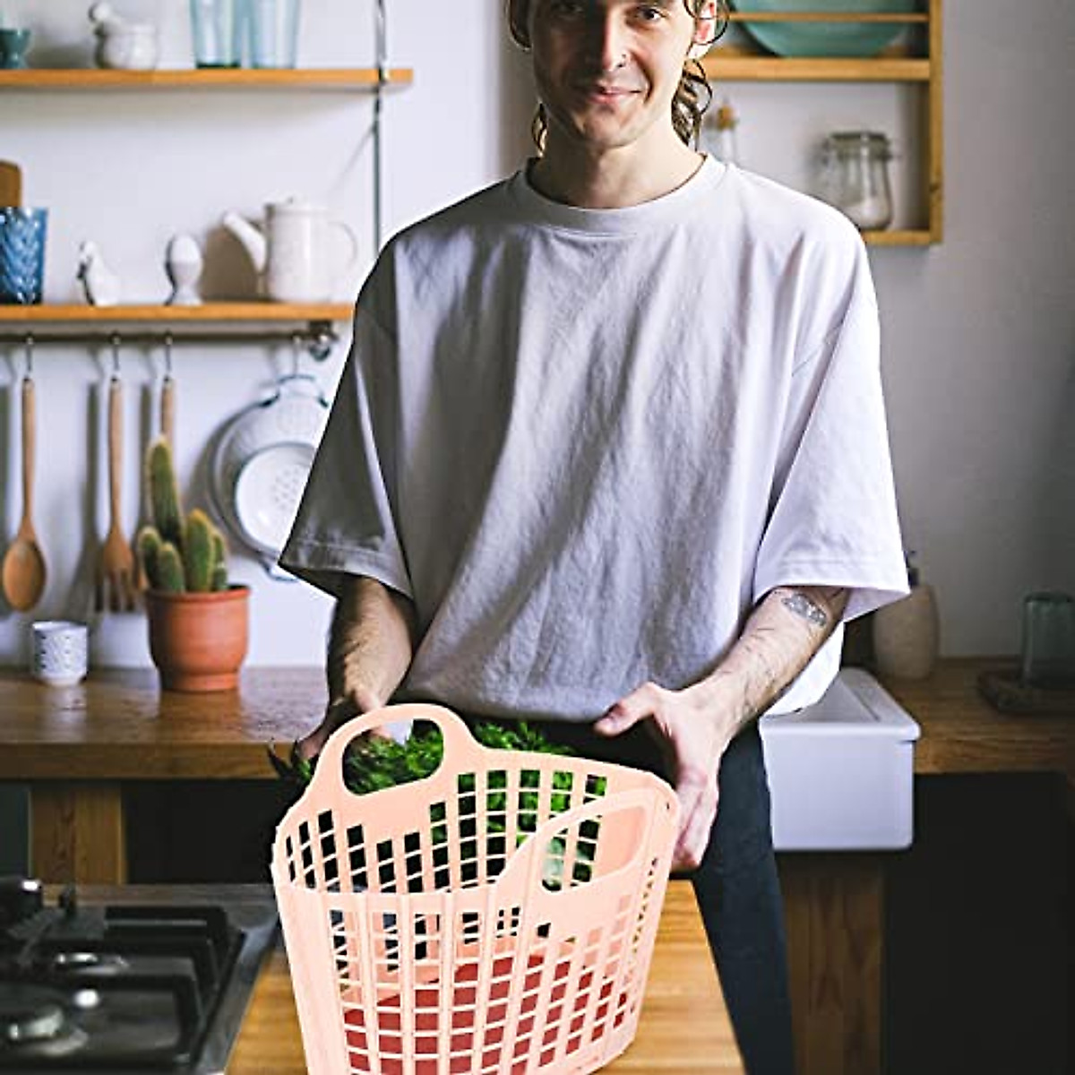 UPKOCH Shower Basket 2pcs Multi- function Shower Basket Collapsible Desktop Plastic Handheld Baskets Shopping Storage with for Laundry Home Foldable Portable Design Grocery Fruits Pink