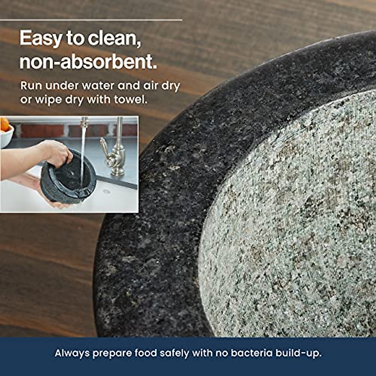 HiCoup Kitchenware 7-Inch Granite Mortar & Pestle Set - Herb, Spice & Guacamole Grinder