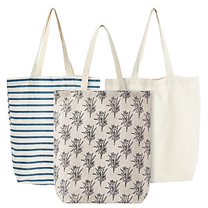 Juvale 3 Pack Small Reusable Tote Bags for Women, Canvas Cloth Bags for Shopping, 3 Designs (15 x 16.5 In)