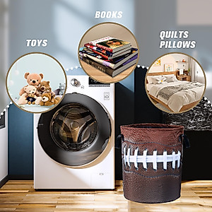 Football Laundry Basket American Ball Foldable Oxford Cloth Funny Tote Bag Laundry Hamper Clothes Storage Bucket Organizer For Bathroom/Laundry Storage/Bedroom 17.7x13.7 Inch