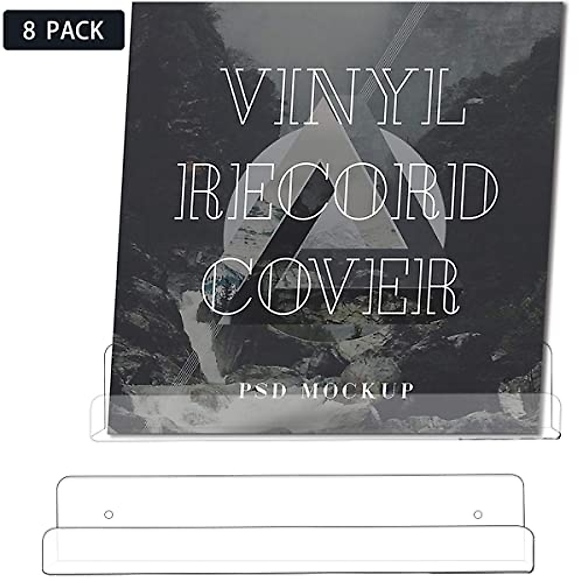 Cerpourt 8 Pack 12'' Clear Vinyl Record Display Shelf,Acrylic Album Vinyl Record Holder Wall Mount and Display Your Favorite LP Records in Style
