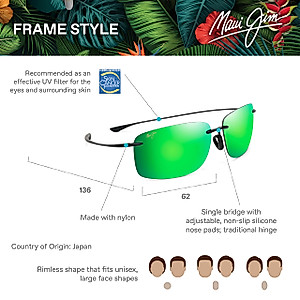 Maui Jim Men's and Women's Hema Polarized Rimless Sunglasses, Black Matte/MAUIGreen®, Large