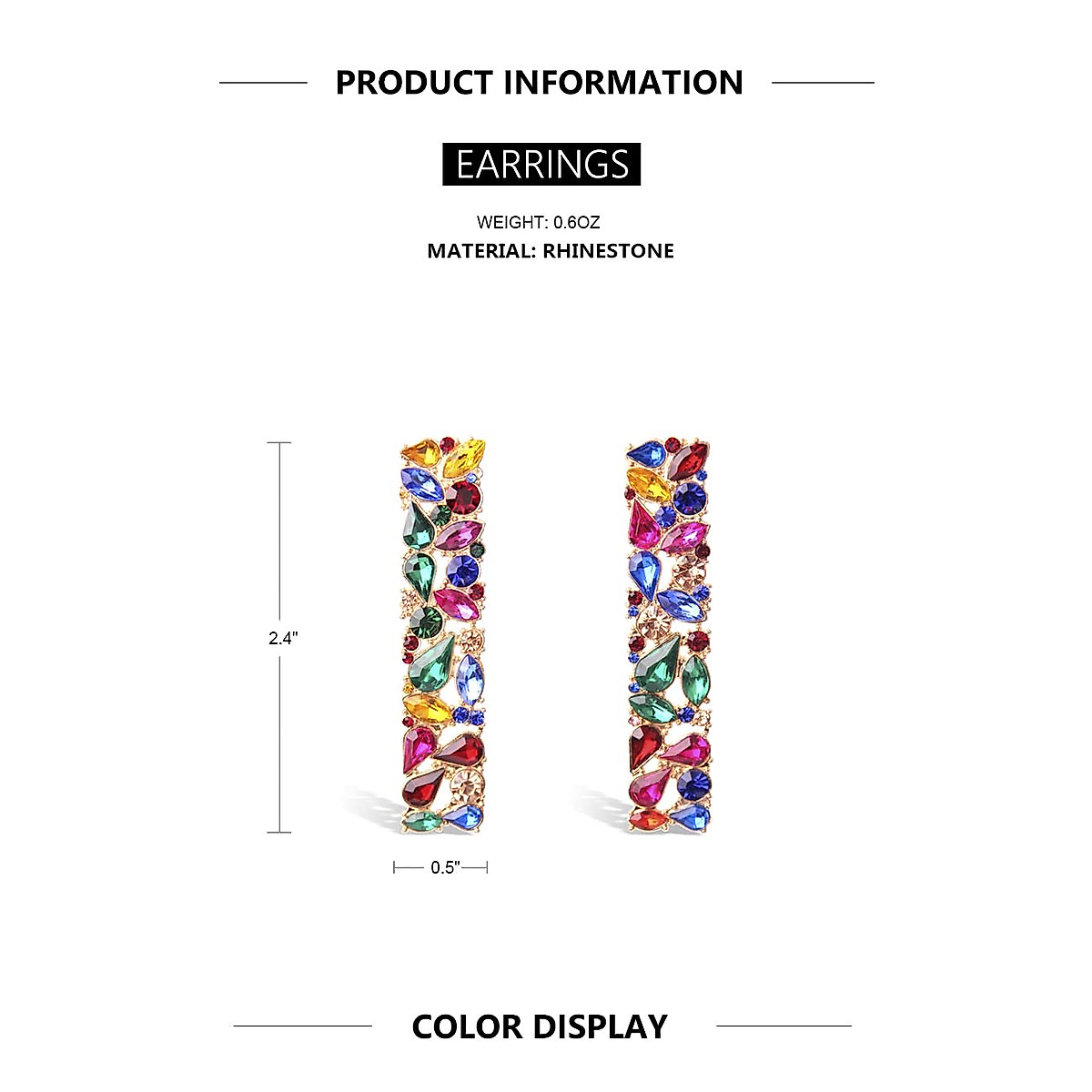 KELMALL Elegant Rhinestone Rectangle Earrings Trendy Crystal Geometric Drop Dangle Statement Earrings for Women