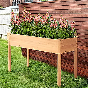 Flamaker 46x30x22in Raised Garden Bed Elevated Wood Planter Box with Legs for Backyard, Patio, Balcony, Garden