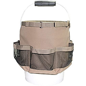Bucket Idea Wash Tool Organizer for 5 Gallon Bucket, cleaning bucket organizer Water-resistant Mesh Pockets for Clean Supplier , Car Wash Supplier，Soap and Towel Holder Ring Included , Khaki Color (1)