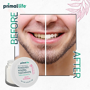 Primal Life Organics - Dirty Mouth Toothpowder, Tooth Cleaning Powder, Flavored Essential Oils with Natural Kaolin & Bentonite Clay, Good for 200+ Brushings, Organic, Vegan (Sweet Bubblegum, 0.25 oz)