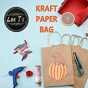 Loe Ts. Medium Size Brown paper bags with handles Plain Kraft gift Bag bulk 8x4.25x10 50Pcs Natural Craft treat bag Party Favor Bags Recyclable retail bags takeout business paper bags Wedding Guests