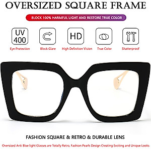 AIEYEZO Oversized Blue Light Glasses for Women, Anti Fatigue Prevent Headache Computer Eyeglasses (Black)