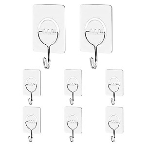 CGBE Adhesive Hooks Heavy Duty Sticky Hooks for Hanging 11 lbs (Max) Seamless Transparent Adhesive Hooks Wall Hangers Without Nails for Hanging Keys Coats Hats Bags Ceiling (Clear)