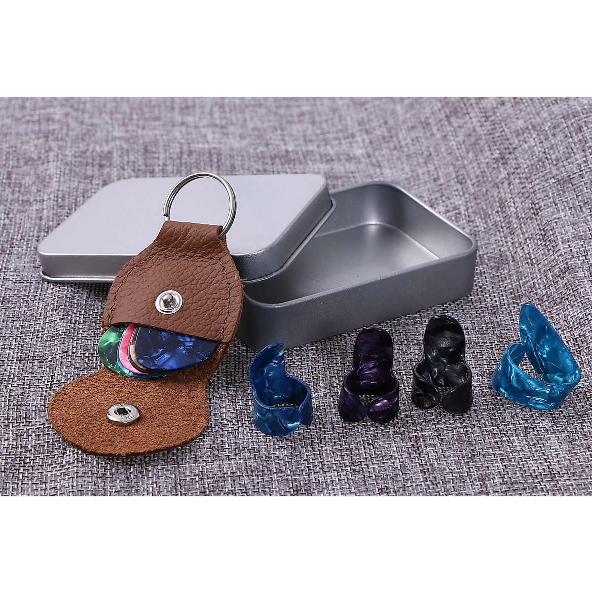 Tupalizy Guitar Picks/Finger Thumb Picks/Silicone Fingertip Protector/Pick Holder Set for Acoustic Guitar Starter and Strings Instrument (Mixed color)