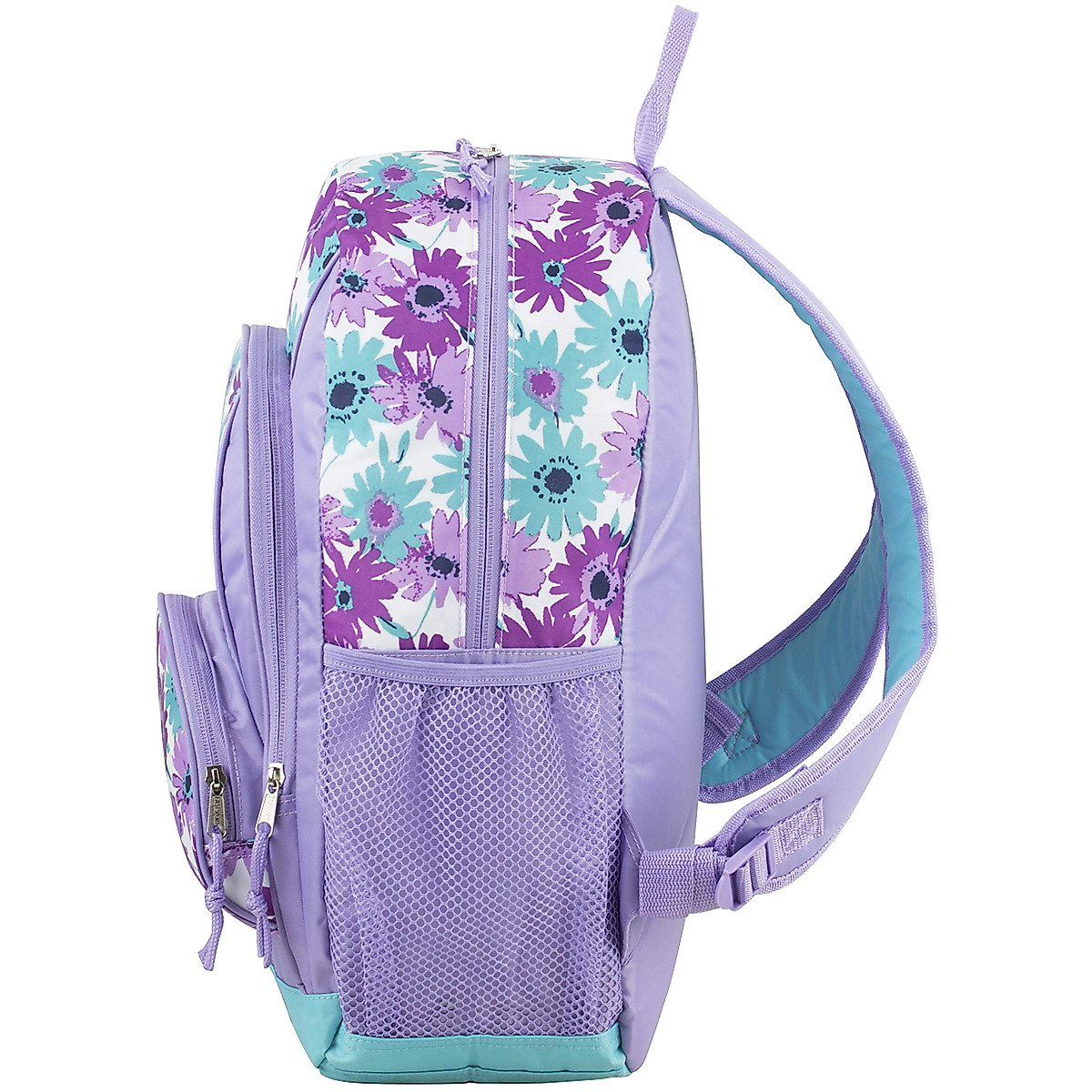 Eastsport Multi Pocket Backpack, 18” Triple Compartment Book Bag w/Adjustable Padded Straps - Purple Flowers