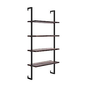 Nathan James Theo 4-Shelf Bookcase, Floating Wall Mount Shelves with Natural Wood and Industrial Pipe Metal Frame, Nutmeg/Black