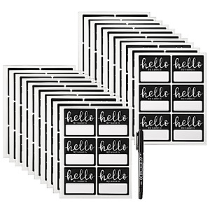 120 Pcs Hello My Name Is Stickers with Black Marker Pen, Hello My Name Is Name Tag Stickers for School Office Home, 2.5" x 2.85"