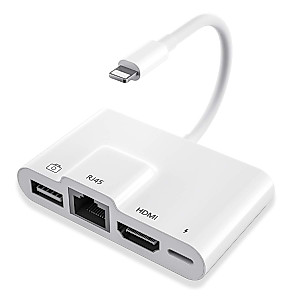 Sharllen RJ45 Ethernet Adapter 4 in 1 Lightning to HDMI Adapter 1080P HD Network LAN Wired Adapter USB Data Sync Charging Card Reader Compatible with iPhone/iPad/TV/Monitor/Projector/Keyboard/Mouse