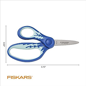 Fiskars 5" Softgrip Left-Handed Pointed-Tip Scissors for Kids Ages 4+ - Left-Handed Scissors for School or Crafting - Back to School Supplies - Blue Lightning