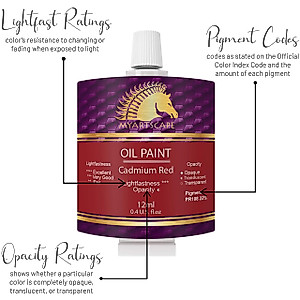 MyArtscape Oil Paint Set - 12 x 12ml Tubes - Lightfast - Heavy Body - Oil-based Vibrant Colors - High Pigment Load - Non-fading - Artist Quality Painting Supplies - Professional Craft Paints