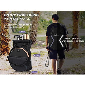 Starfavor Drum Practice Pad with Snare Drum Stand Set, 12-Inch Double Sided Silent Practice Pad Kit with Drum Sticks, Drumstick Holder, Luminous Carrying Bag, Black (Fits 8''-15'' Drums)