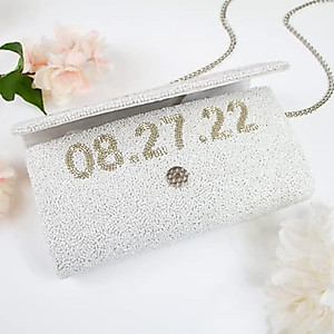 Personalized Custom Clutch Purse for Women, Beaded Clutch Crossbody Bag with Silver Chain Strap, Perfect for Wedding, Prom, Bridal Shower, Bachelorette Party, Engagement, & Honeymoon (Silver)