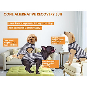 Wabdhally Dog Surgery Recovery Suit,Surgical Suit for Large Female Spay,Soft Combed Cotton,Grey Striped Zipper Onesie XXL