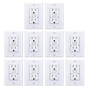 3GRACE 15 Amp GFCI Outlet, Tamper-Resistant GFI Receptacle with LED Indicator, Self-Test Ground Fault Circuit Interrupter, Decorator Wall Plates and Screws Included, UL Listed, White (10 Pack)