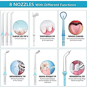 TUREWELL Water Dental Flosser for Teeth/Braces, Water Teeth Cleaner Pick 8 Jet Tips and 10 Pressure Levels, 600ML Large Water Tank Oral Irrigator for Family(White)