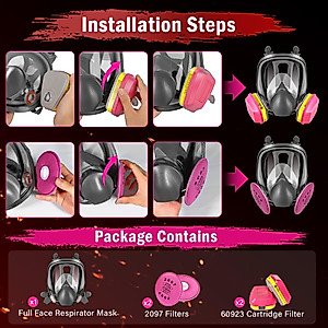 VITIJY Full Face Respirator Mask - 6800 Reusable Gas Mask with Filters 60923 & 2097 for Painting, Mechanical Polishing, logging, Welding, Dust, Sanding & Cutting