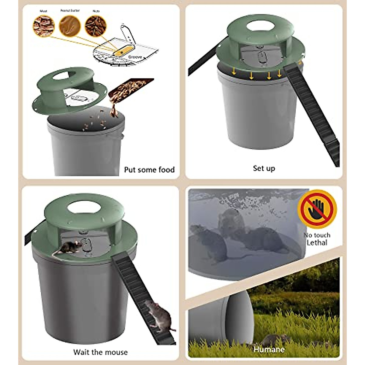 [Upgrate] Mouse Trap Bucket by CRILEAL, Rat Trap with Auto Reset Door Style, Bucket Lid Mouse Trap, Reusable Live Mouse Trap Fit 5Gallon Bucket, Mice Trap for Garden/Indoor& Outdoor,Green
