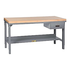 Little Giant WSJ2-2448-AH-LP Adjustable Height Welded Steel Workbench with 1.75" Butcher Block Top and Louvered Panel, 3000lbs Load Capacity, 24" Length, 48" Width
