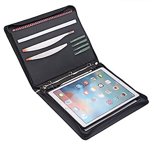 iCarryAlls Zipper Binder Portfolio with iPad Holder Notepad Holder, Organizer Padfolio, Compatible for iPad Pro 12.9" 2022 & 2021 & 2020 & 2018, 11.3 x 14 x 1.6 in. (PJB032-IP129-2018-BK)