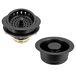 Westbrass D2165-62 Post Style Large Kitchen Basket Strainer with Waste Disposal Flange and Stopper, Matte Black