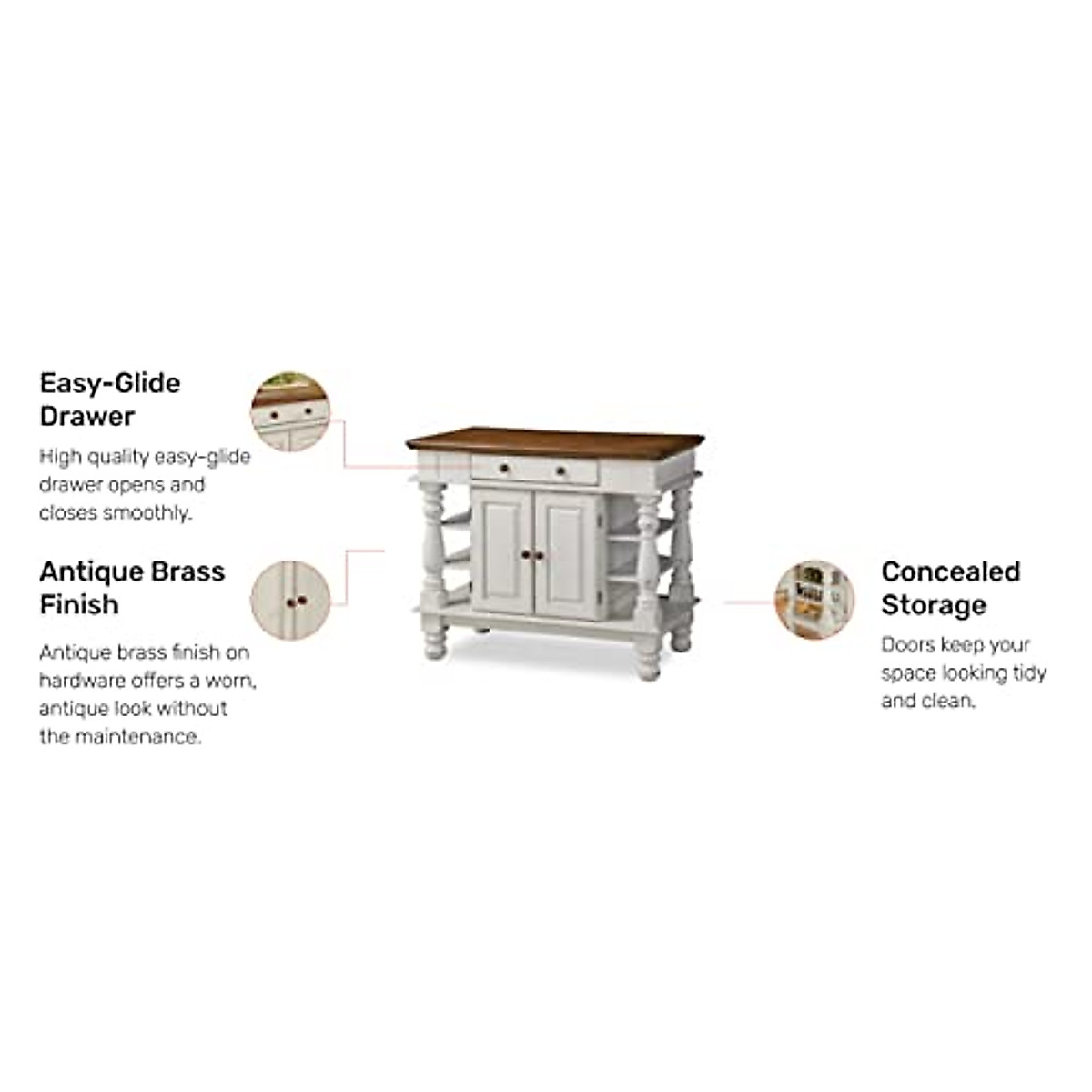 Homestyles Kitchen Island Americana Dual Side Storage Cabinet, 36 Inches High by 42 Inches Wide, Antique White
