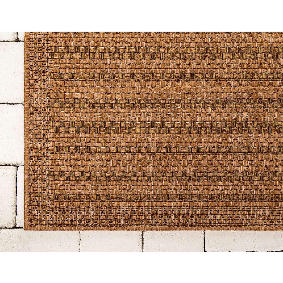 Unique Loom Outdoor Border Collection Area Rug - Checkered (8' x 11' 4" Rectangle, Light Brown)