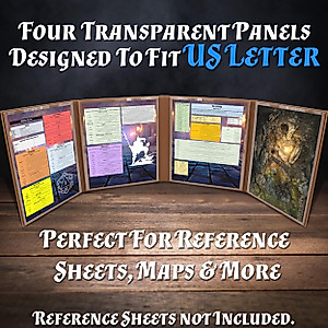 CASEMATIX DM Screen Faux Leather Embossed GM Screen - Four Panel Folding Dungeon Master Screen with Wet Erase Transparent Pockets and Compatible with Tabletop Roleplaying Games, Inserts Not Included